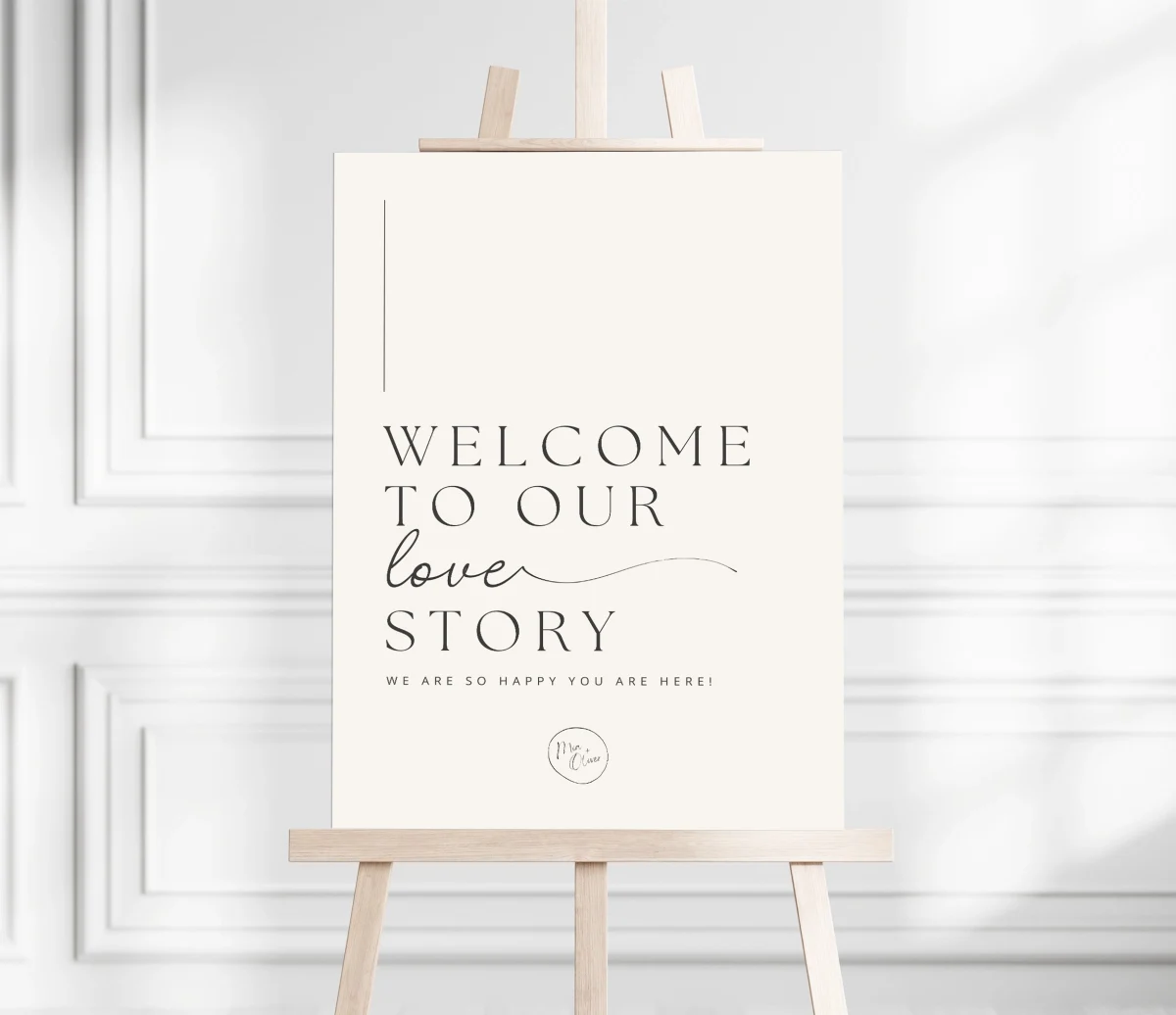 Cream Elegant Aesthetic Minimalist Wedding Welcome Sign