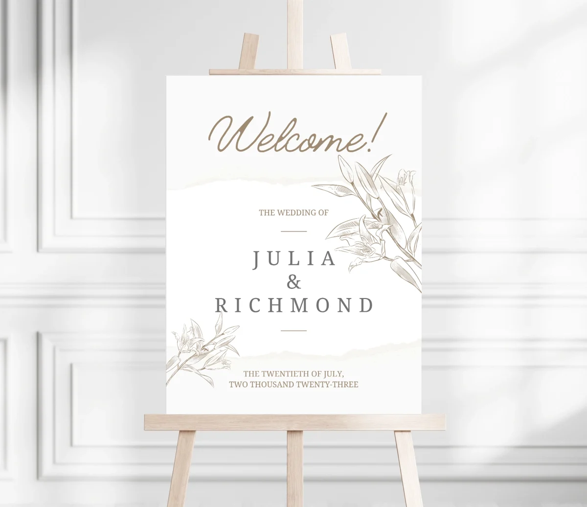 Gold And White Vintage Wedding Welcome Sign