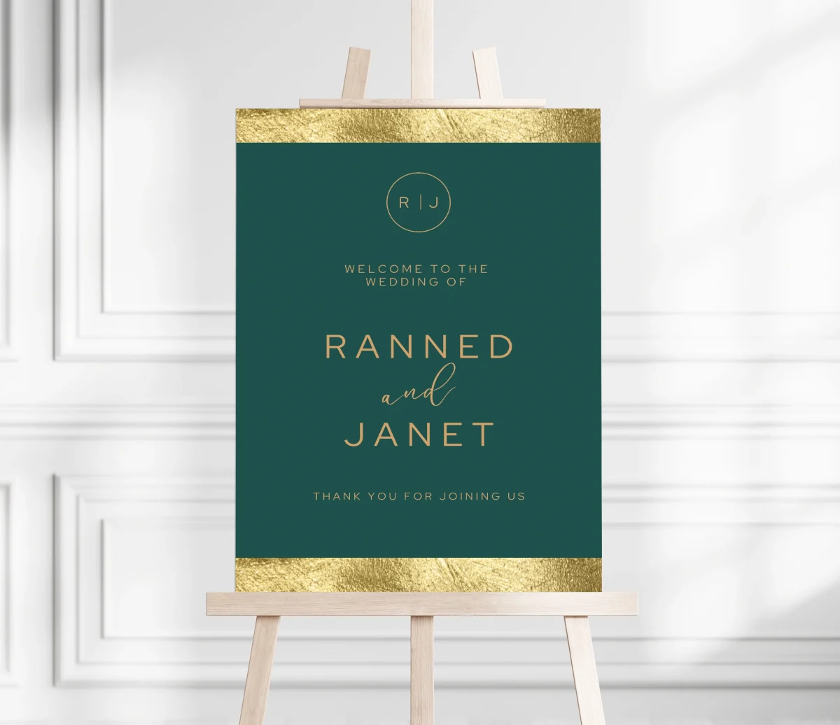 Green And Gold Wedding Welcome Sign - Luxurious & Refined