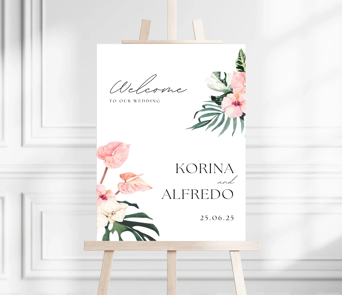 Pink Green Tropical Wedding Welcome Sign - Lush & Vibrant